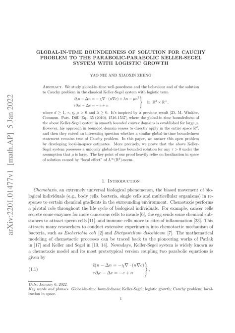 Pdf Global In Time Boundedness Of Solution For Cauchy Problem To The Parabolic Parabolic