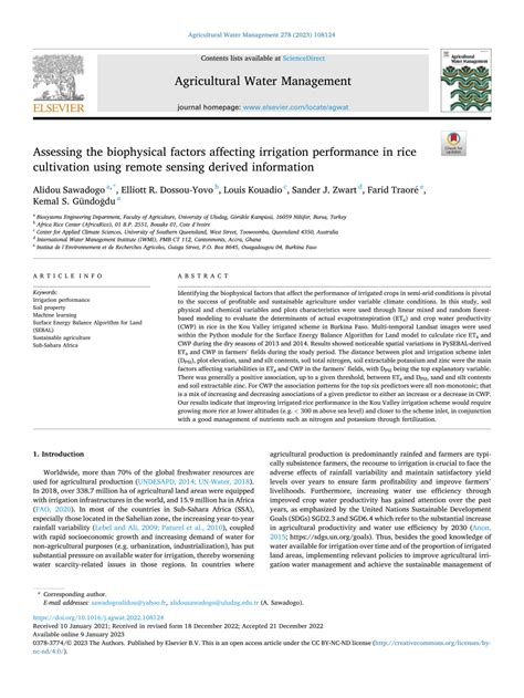 Pdf Assessing The Biophysical Factors Affecting Irrigation Performance In Rice Cultivation