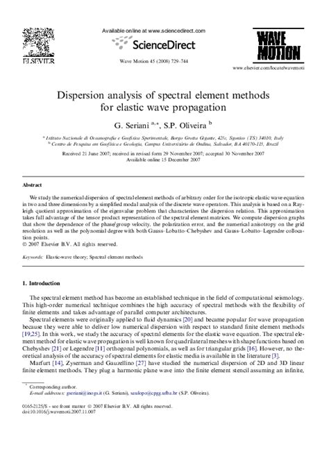 Pdf Dispersion Analysis Of Spectral Element Methods For Elastic Wave Propagation