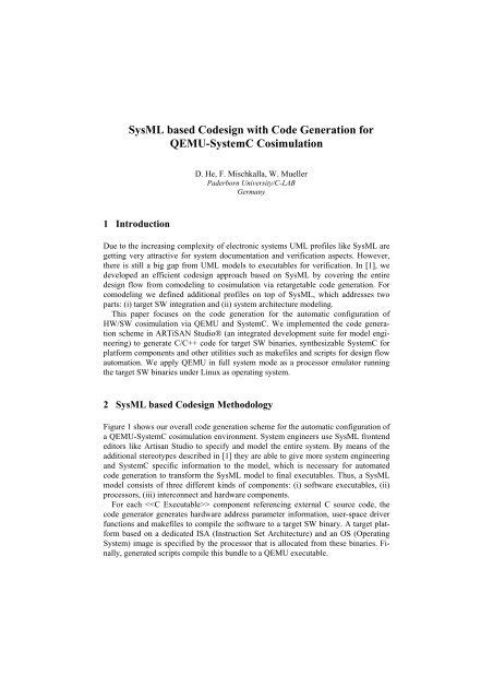 sysml based codesign with code generation for qemu systemc