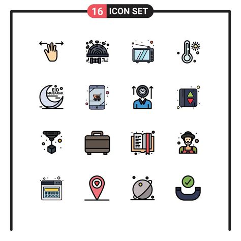16 User Interface Flat Color Filled Line Pack Of Modern Signs And