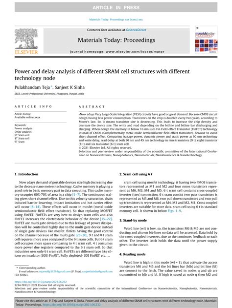 Pdf Power And Delay Analysis Of Different Sram Cell Structures With Different Technology Node