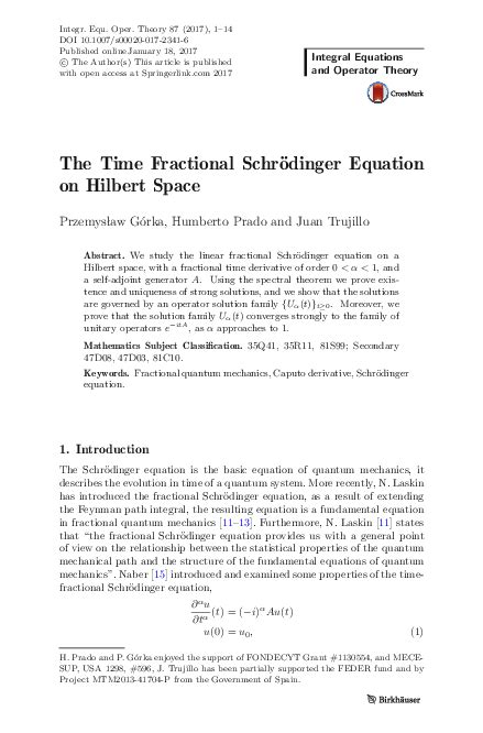 Pdf The Time Fractional Schrödinger Equation On Hilbert Space