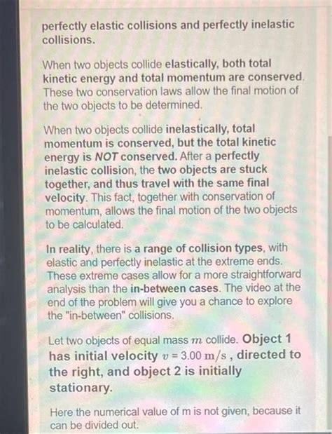perfectly elastic collisions and perfectly inelastic