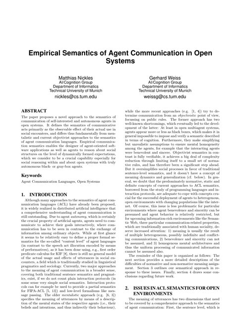 Pdf Empirical Semantics Of Agent Communication In Open Systems
