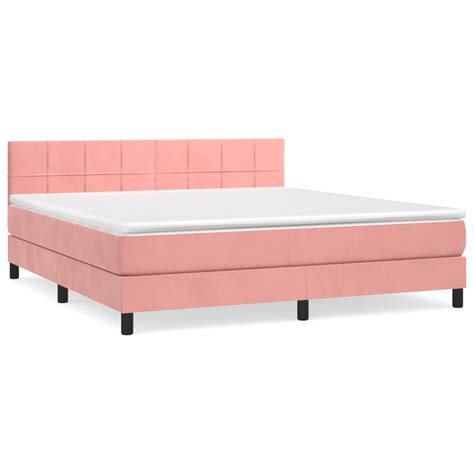 Lit Double Lit Adulte Lit à Sommier Tapissier Avec Matelas Rose 160x200 Cm Velours308954