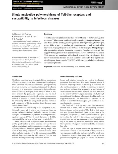 Pdf Single Nucleotide Polymorphisms Of Toll Like Receptors And Susceptibility To Infectious