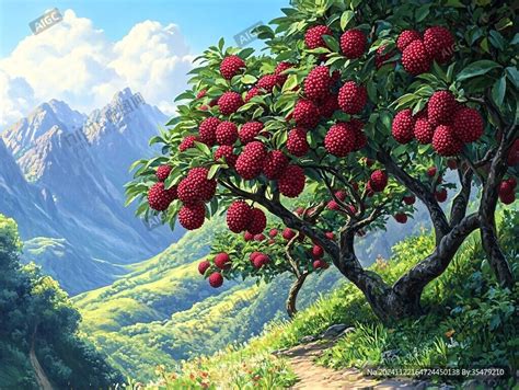 Ai创作图荔枝果树缩小版 硕果累累荔枝树 无框画荔枝 荔枝插画包装 包装插画荔枝 荔枝自采园宣传画 荔枝树插画 硕果累累的荔枝树 原创荔枝挂画 荔枝包装插画 荔枝采摘园招贴画 原创荔枝插画