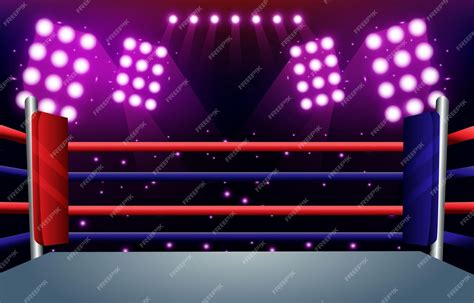 권투 링 경기장 및 스포트라이트 투광 조명 배경 프리미엄 벡터