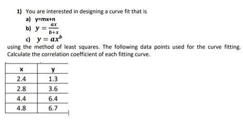 Solved You Are Interested In Designing A Curve Fit That Chegg