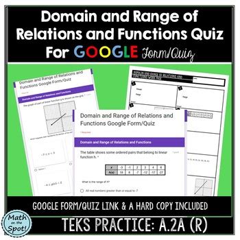 Domain And Range Of Relations And Functions Quiz For Google Form Quiz