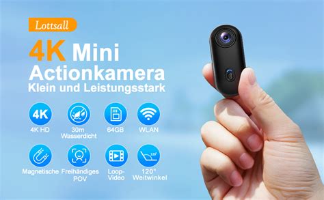 Lottsall Action Cam 4k 64gb Bodycam Mit Wasserdicht 30m Freihand