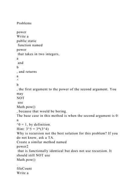 problemspowerwrite a public static function named power docx