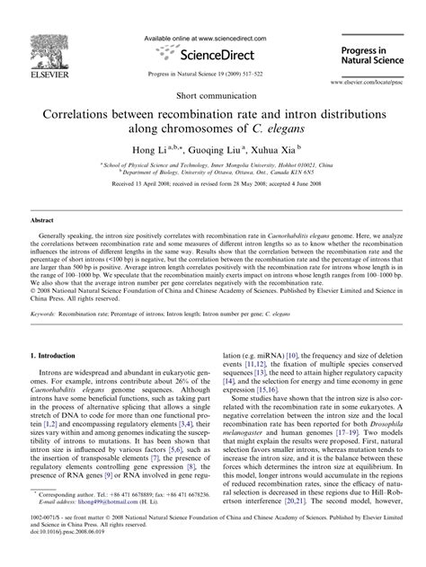 Pdf Correlations Between Recombination Rate And Intron Distributions