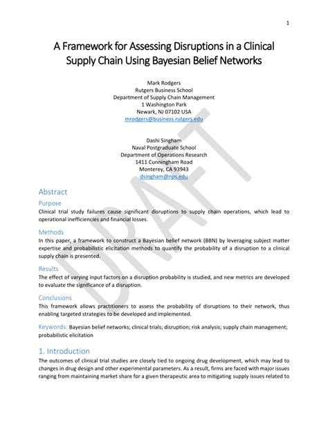 Pdf A Framework For Assessing Disruptions In A Clinical Supply Chain Using Bayesian Belief