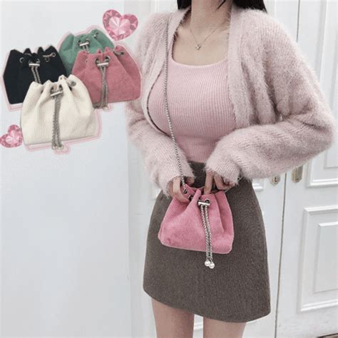 겨울핫템4col 코듀로이 진주 체인 크로스 미니 버킷백 에이블리