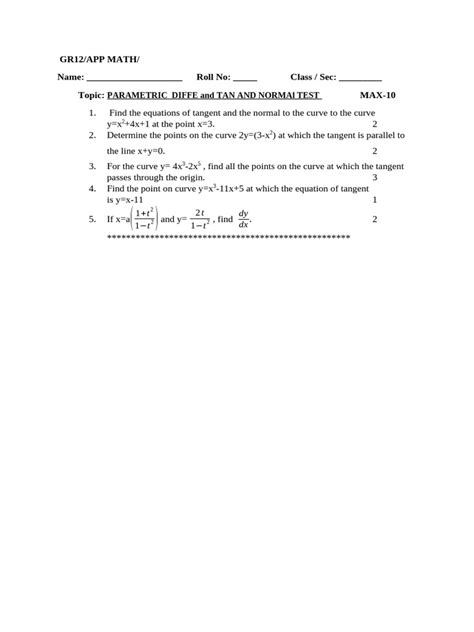 Parametric Diff And Normal And Tangent Test Pdf Parametric Diff And Normal And Tangent Test Pdf