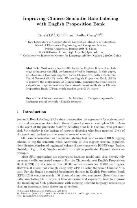 Pdf Improving Chinese Semantic Role Labeling With English Proposition