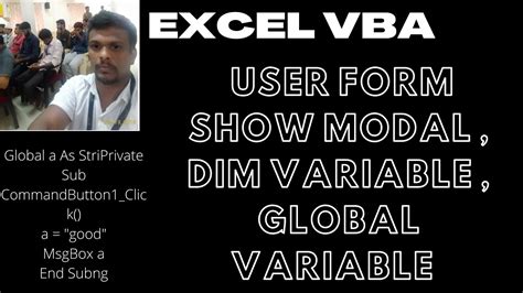 Lesson 48 Excel Vba User Form Show Modal Dim Variable Global