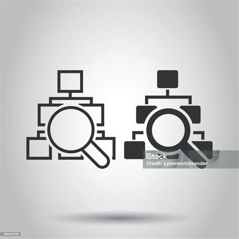 평면 스타일의 계층 다이어그램 아이콘입니다 흰색 격리 된 배경에 구조 검색 벡터 그림입니다 조직 워크플로 비즈니스 개념 검색에