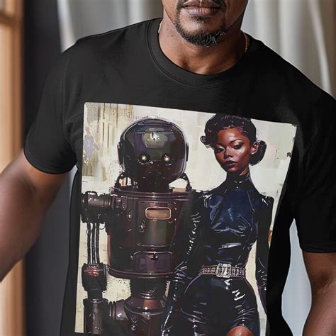 Afrofuturist T Shirt Black Woman And Robot Retro Sci Fi Tee Etsy