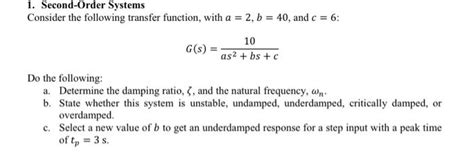 Solved 1 Second Order Systems Consider The Following