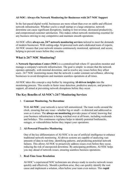 Ai Noc Always On Network Monitoring For Businesses With Noc Support Pdf