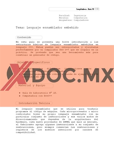 Lenguaje Ensamblador Embebido Pdf Lenguaje Ensamblador