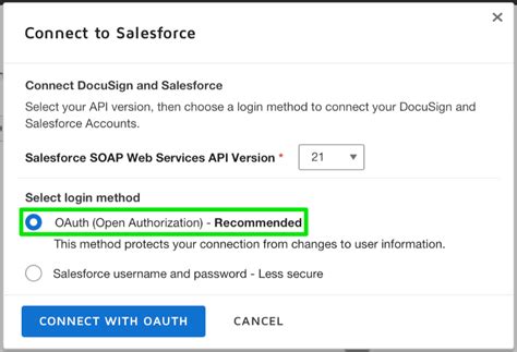 use oauth for docusign connect for salesforce