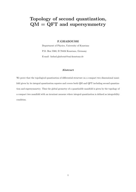 Pdf Topology Of Second Quantization Qm Qft And Supersymmetry