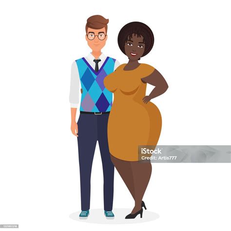행복 한 미소 젊은 인종 커플 캐릭터 플랫 벡터 일러스트 개념 가냘픈에 대한 스톡 벡터 아트 및 기타 이미지 가냘픈 가족 개념 Istock