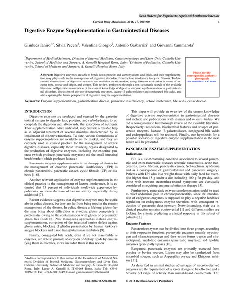 Pdf Digestive Enzyme Supplementation In Gastrointestinal Diseases