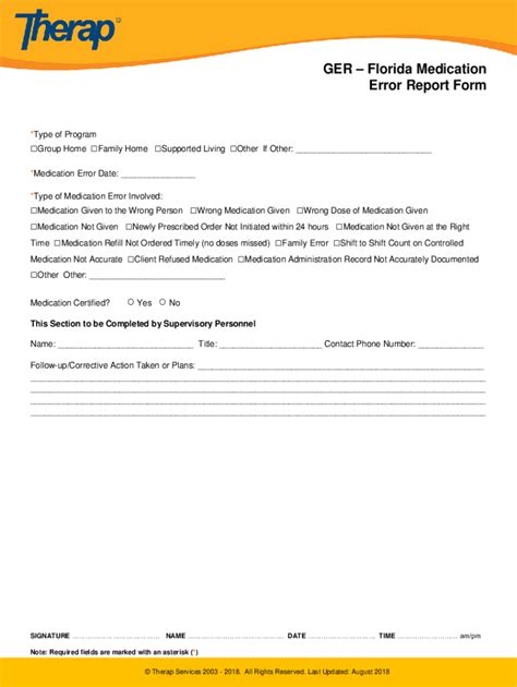 Fillable Online Gerflorida Medication Error Report Form Therap