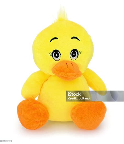 그림자 반사와 흰색 배경에 고립 오리 봉대 인형 흰색 배경에 새끼 인형을 박제 오리 옐로우 소프트 플러시 플래퍼 장난감 봉제 인형에 대한 스톡 사진 및 기타 이미지 Istock