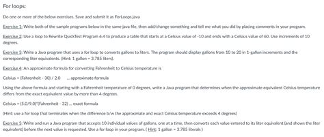 Solved For Loops Do One Or More Of The Below Exercises Chegg