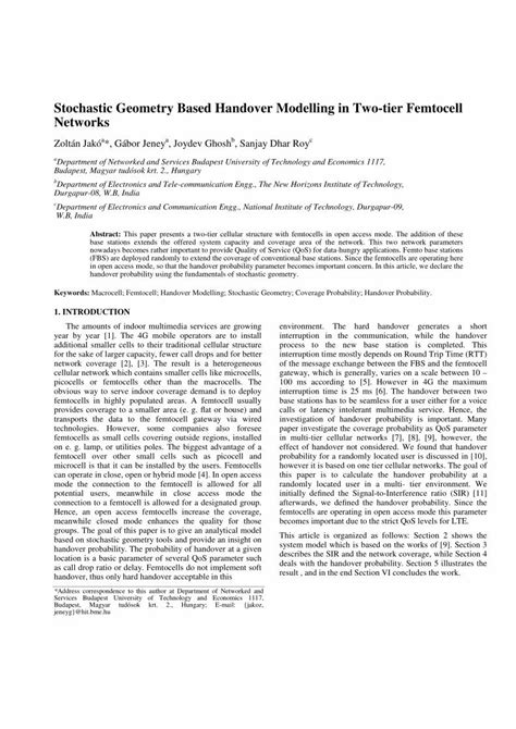 Pdf Stochastic Geometry Based Handover Modelling In Two Tier Dokumentips