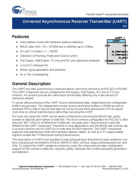 Infineon Component Uart V20 Software Module Datasheets V02 05 En