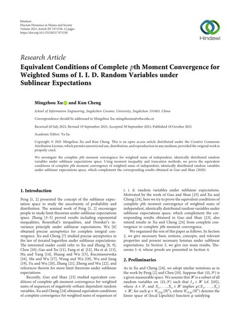 Download Pdf Equivalent Conditions Of Complete Th Moment Convergence For Weighted Sums Of I I