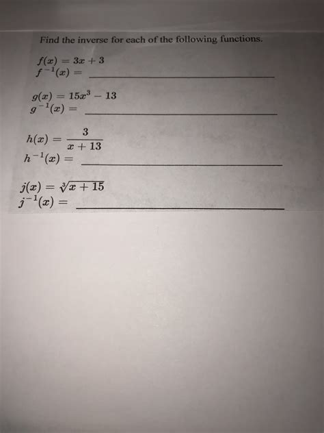 answered find the inverse for each of the following functions f x