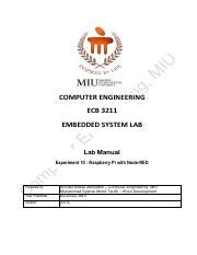 Lab 10 Raspberry Pi With Node RED Pdf COMPUTER ENGINEERING ECB 3211 EMBEDDED SYSTEM LAB Lab