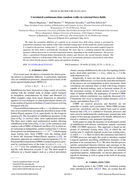 Pdf Correlated Continuous Time Random Walks In External Force Fields