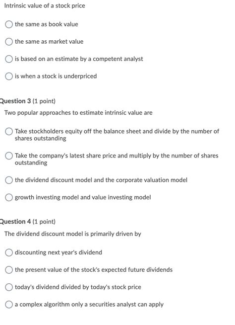Solved Intrinsic Value Of A Stock Price The Same As Book Chegg Com