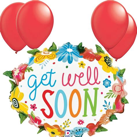 Loonballoon 25 Inch Get Well Floral Wreath Balloon With 4 Latex Balloons Elegant Get Well Soon