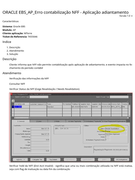 Oracle Ebs Ap Erro Contabilização Nff Aplicação Adiantamento Pdf