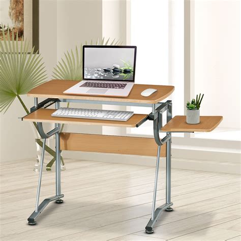 New Techni Mobili Computer Desk With Slide Out Keyboard Tray Side Shelf MDF Tabletop And