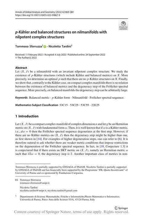 Pdf P Kähler And Balanced Structures On Nilmanifolds With Nilpotent Complex Structures