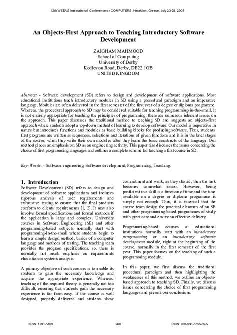 Pdf An Objects First Approach To Teaching Introductory Software