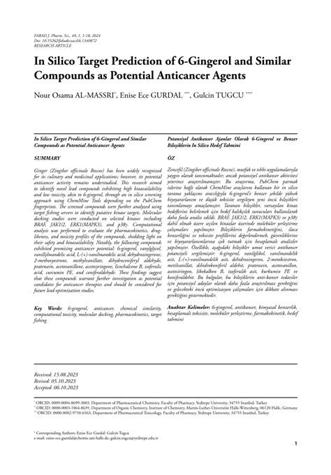 Pdf In Silico Target Prediction Of 6 Gingerol And Similar Compounds As Potential Anticancer Agents
