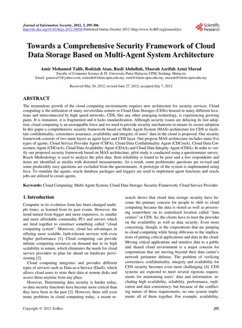 PDF Towards A Comprehensive Security Framework Of Cloud Data Storage Based On Multi Agent