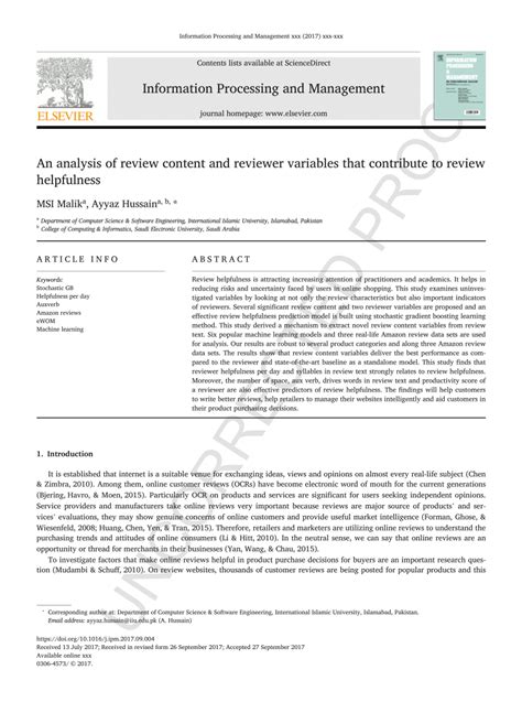 Pdf An Analysis Of Review Content And Reviewer Variables That